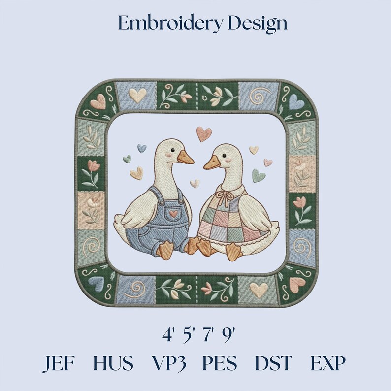 Thrifted Couple Geese Embroidery Design, Vintage Grandma Geese Design ...