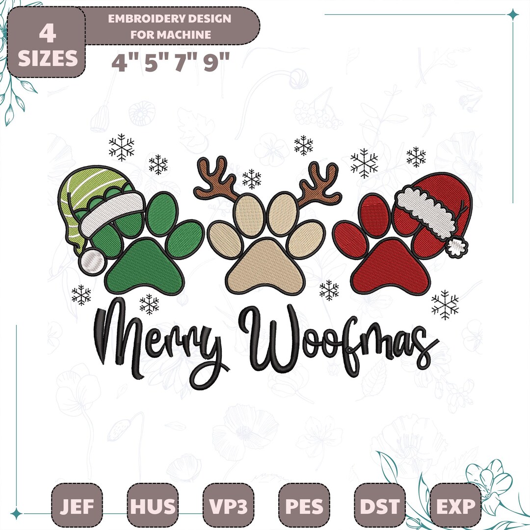 Merry Woofmas Embroidery Design: Christmas Dog Paws (digital Download ...