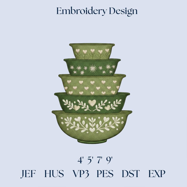 Pyrex Colonial Mist Bowls Embroidery Design, Vintage Kitchen (digital ...