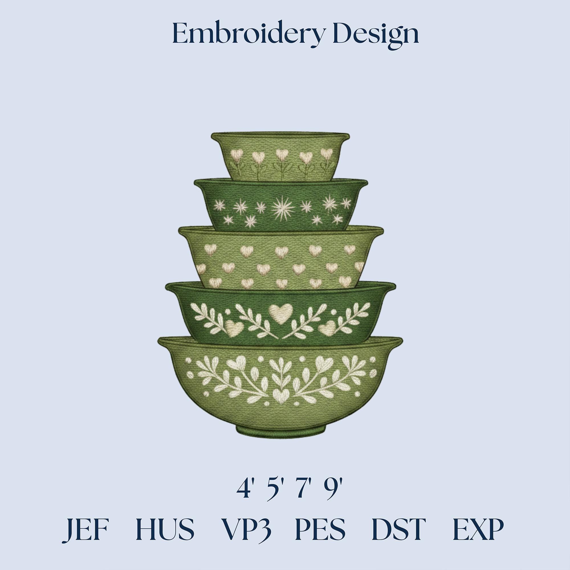 Pyrex Colonial Mist Bowls Embroidery Design, Vintage Kitchen (digital ...
