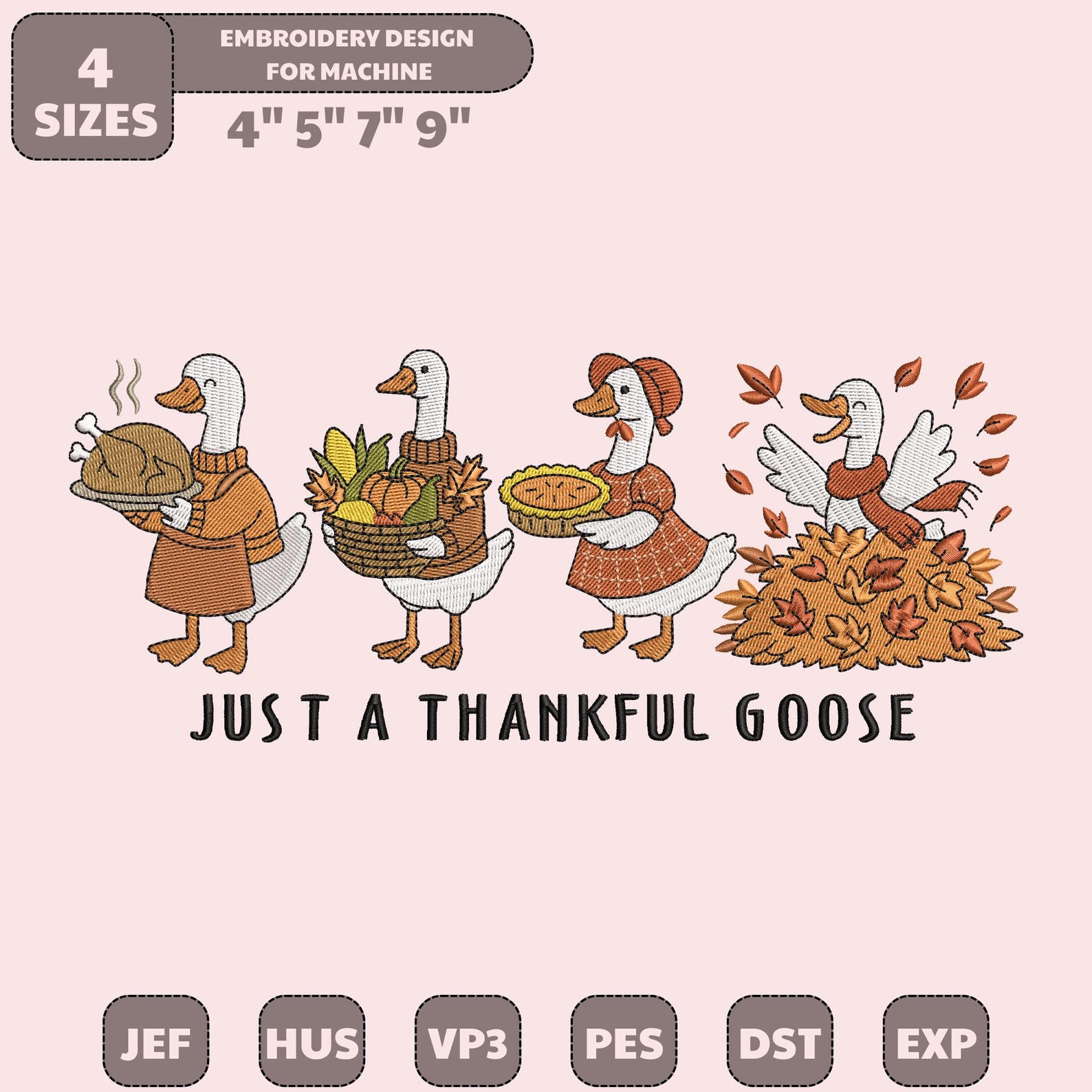 Thankful Goose Machine Embroidery Design: Thanksgiving Turkey Day ...