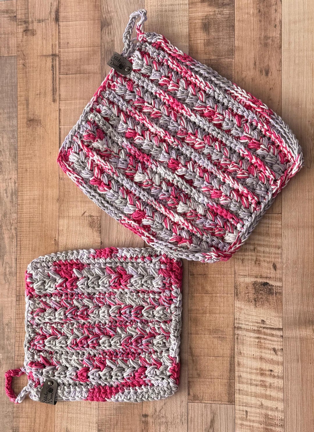 Crocheted Cotton Hot Pad Set | Textured Kitchen Trivet, 8
