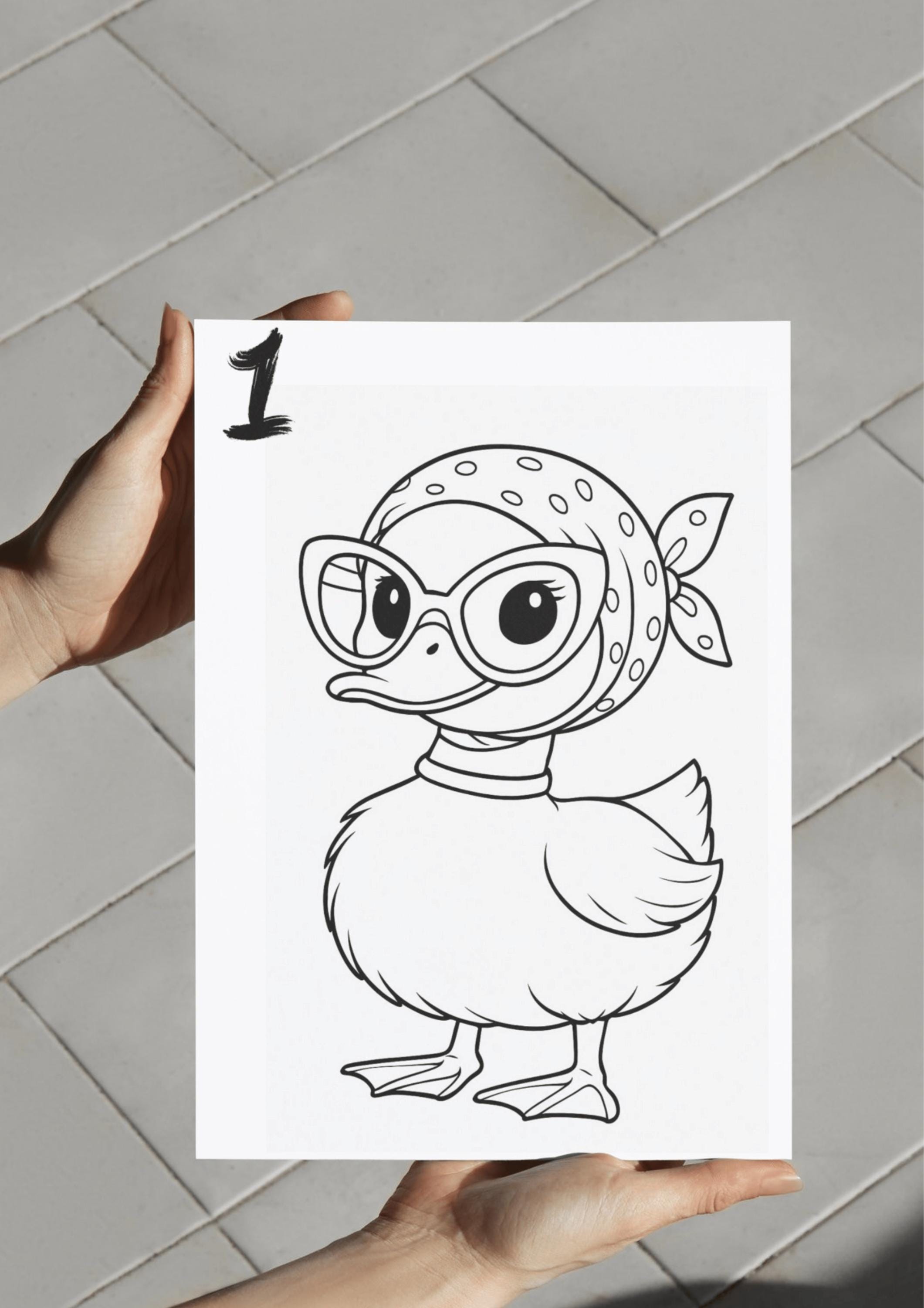 Cartoon Duck Coloring Page Kids & Adults Printable Art (digital ...