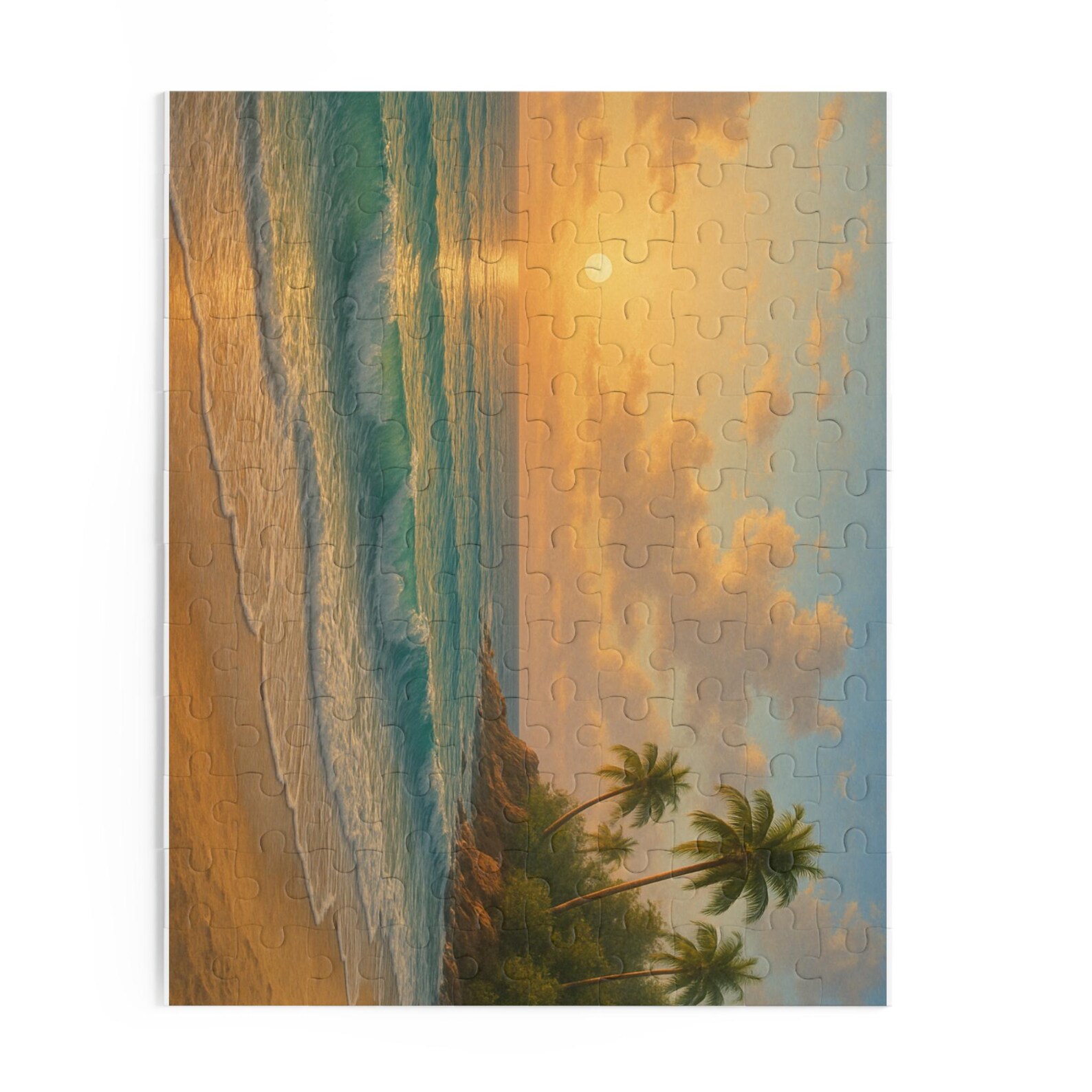 Beach Sunset Puzzle With Palm Trees, Relaxing Jigsaw for Family Fun ...