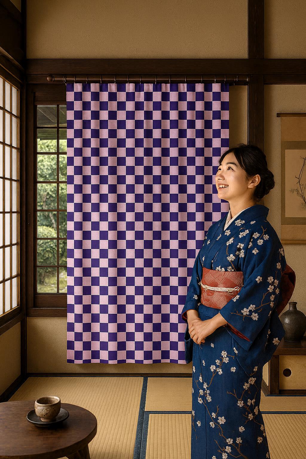 Japanese Checkered Curtain | Room Divider, Home Decor, Modern Japanese ...