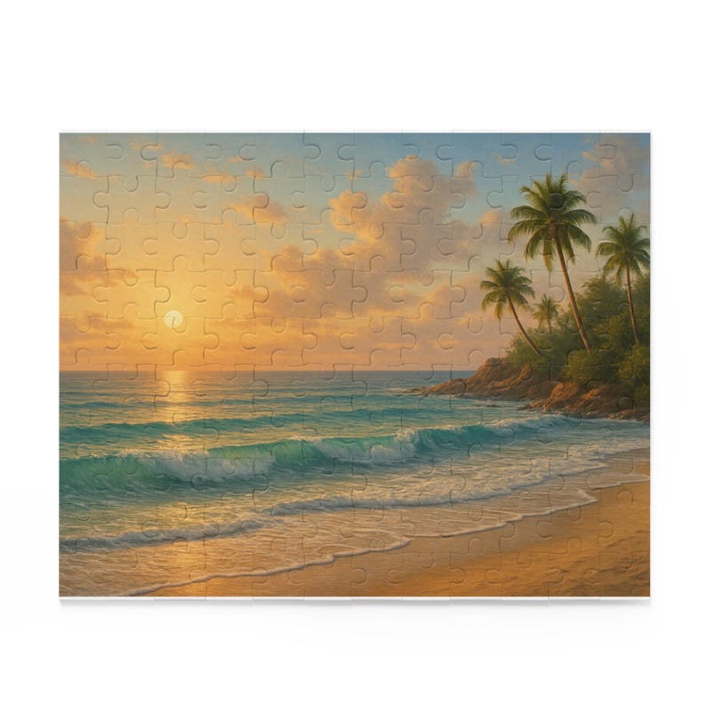 Beach Sunset Puzzle With Palm Trees, Relaxing Jigsaw for Family Fun ...