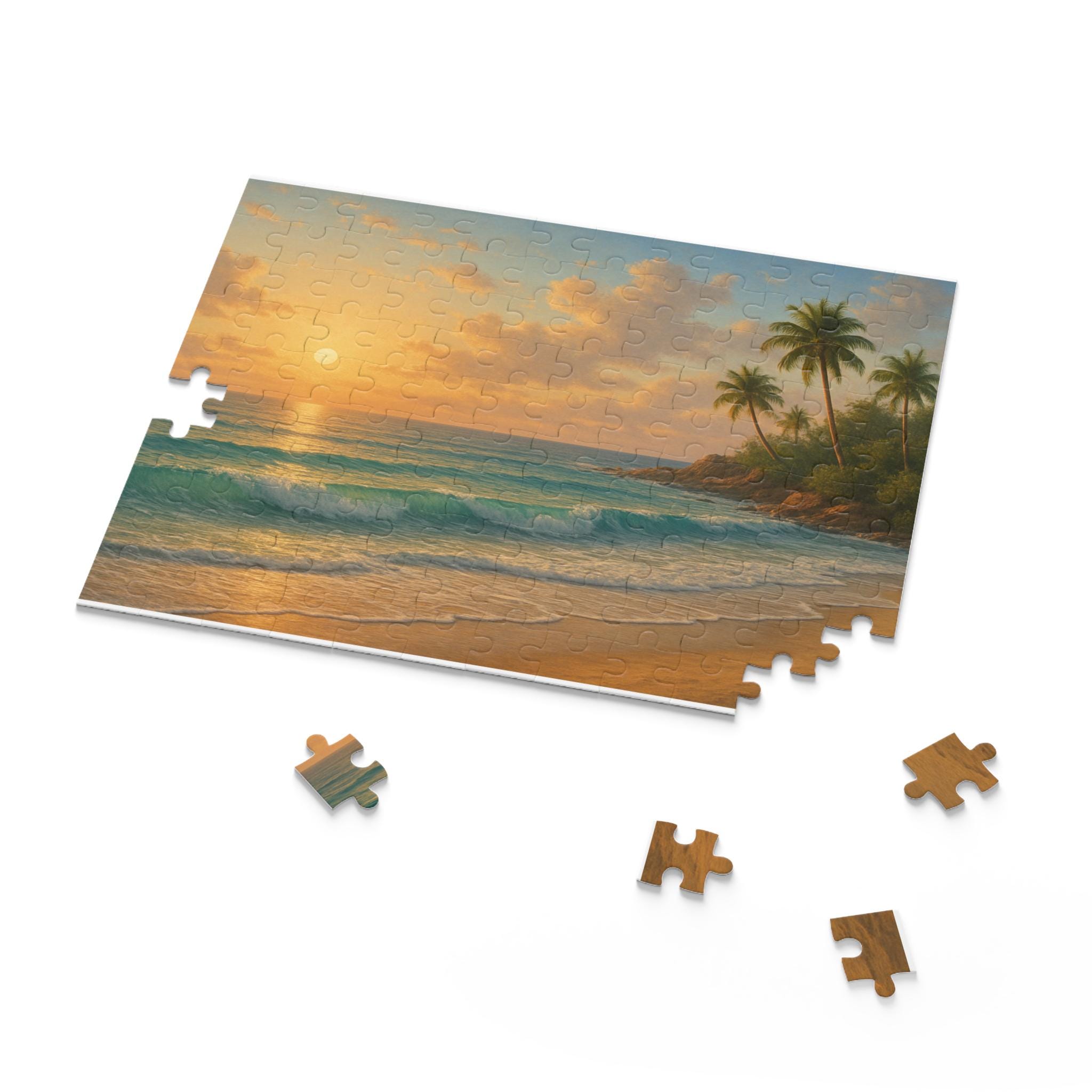 Beach Sunset Puzzle With Palm Trees, Relaxing Jigsaw for Family Fun ...