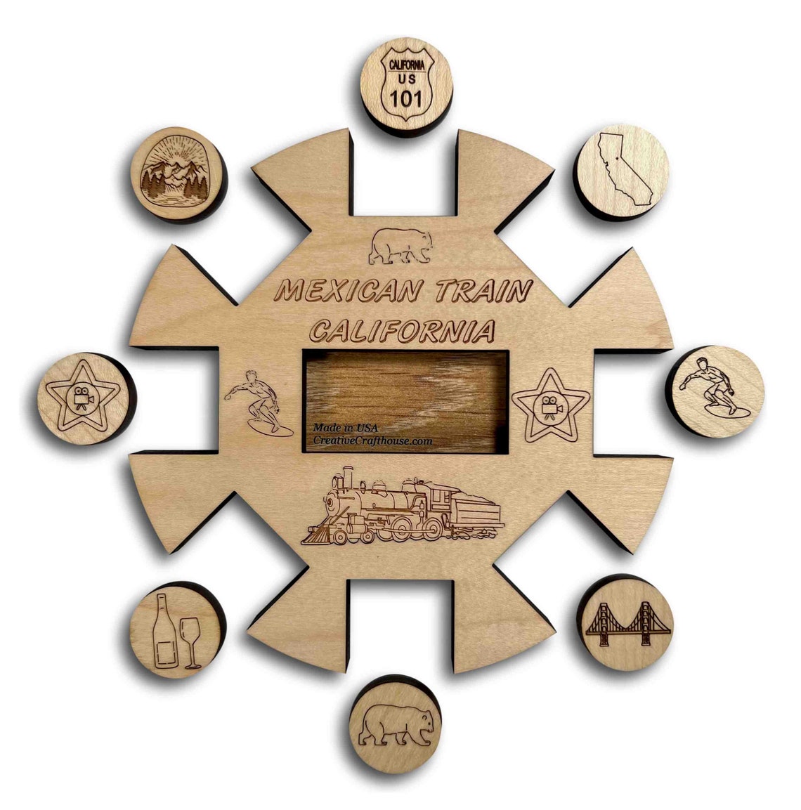 Mexican Train california Edition Hub and Tokens Wooden - Etsy