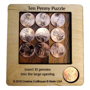 10 Penny Puzzle, Wooden Brain Teaser Puzzle for Adults, Challenging ...