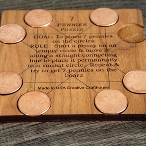 7 Pennies Puzzle, Birthday Gift, Wood Brain Teaser, Bar Game, Bachelor ...