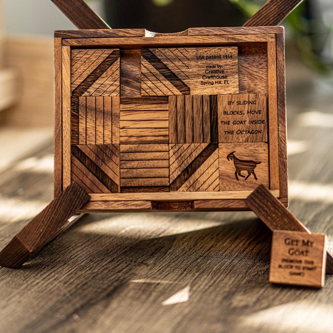 Vintage Goat Sliding Block Puzzle - Hardwood Brain Teaser With Laser ...