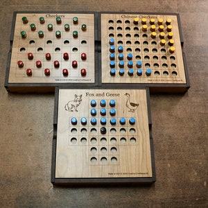 Handcrafted Wooden Game Trio: Chinese Checkers 2 Person, Fox & Geese, Traditional Checkers ...