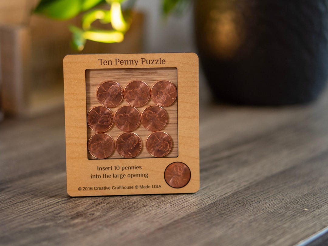 10 Penny Puzzle, Wooden Brain Teaser Puzzle for Adults, Challenging ...