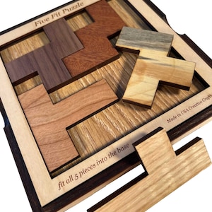 Wood Brain Teaser Puzzle for Adults, Fit Five Pieces, Difficult Puzzle ...
