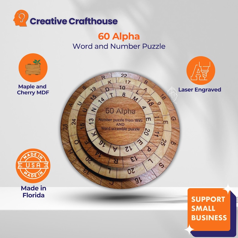 60 Alpha Puzzle, Math Puzzle, Wood Brain Teaser, Puzzle for Adults ...