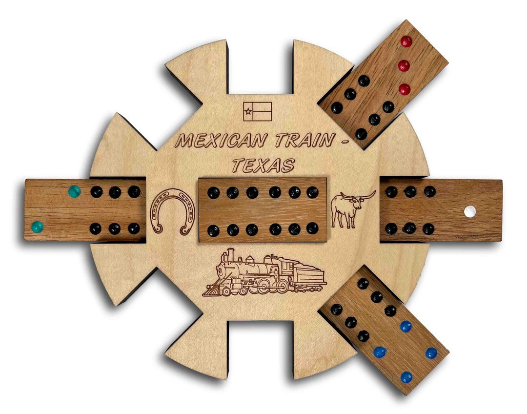 Mexican Train *texas Edition* Hub and Tokens Wooden Domino Game - Etsy