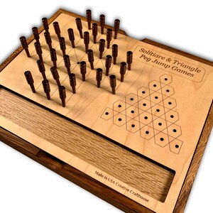 Solitaire & Peg Jump 6 Set, Wooden Board Game, Wooden Triangle Peg Game ...