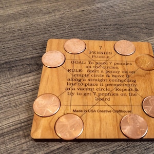 7 Pennies Puzzle, Birthday Gift, Wood Brain Teaser, Bar Game, Bachelor ...