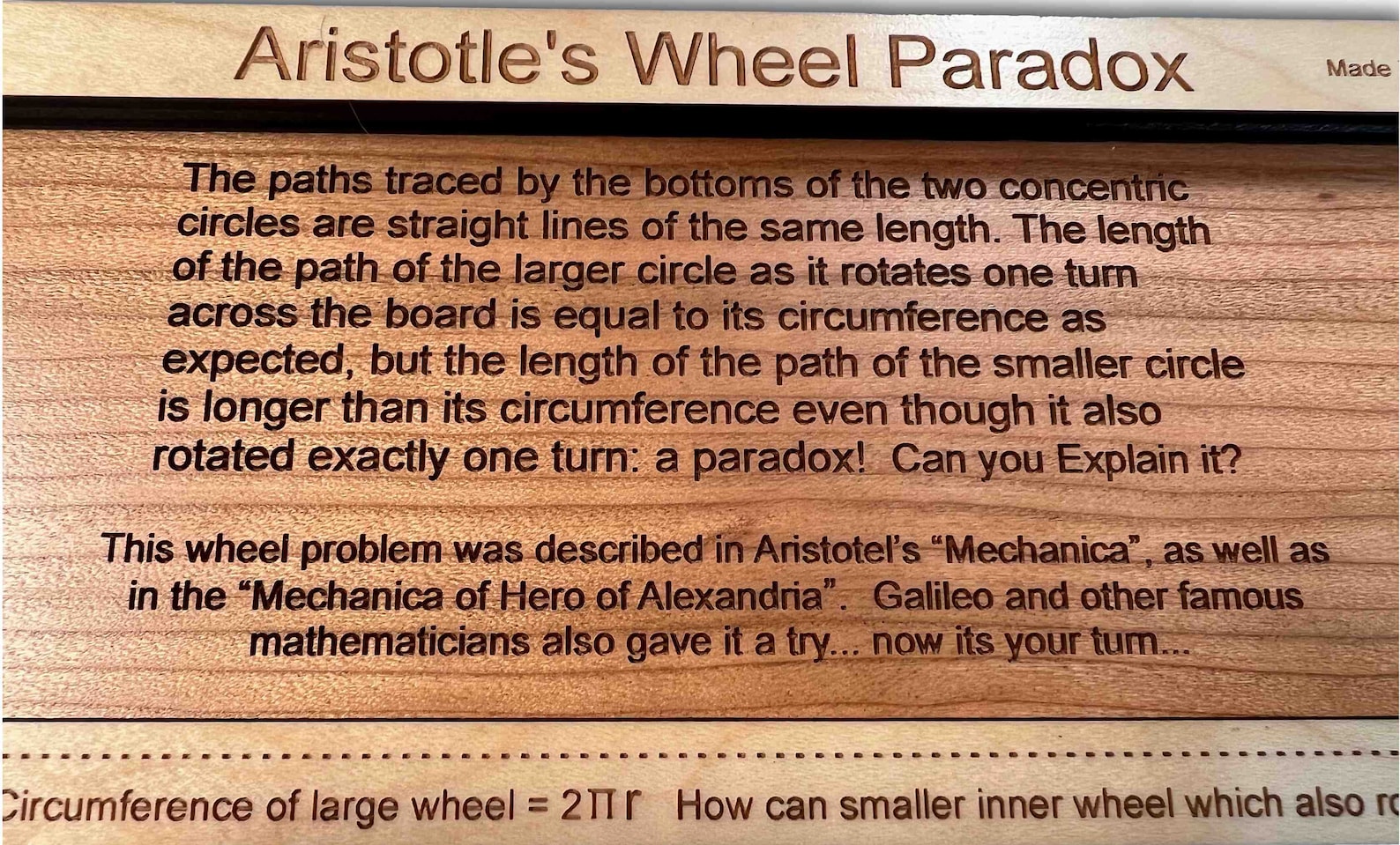Aristotle's Wheel Paradox, Wooden Puzzle for Adults, Paradox Puzzle ...