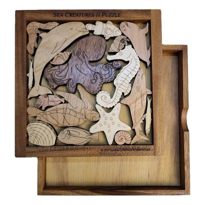 Sea Creatures II Puzzle Wood Brain Teaser a Beautiful | Etsy