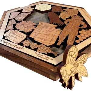 Honey Bee Puzzle – Help the Hive Thrive - 14 Piece Wood Brain Teaser ...
