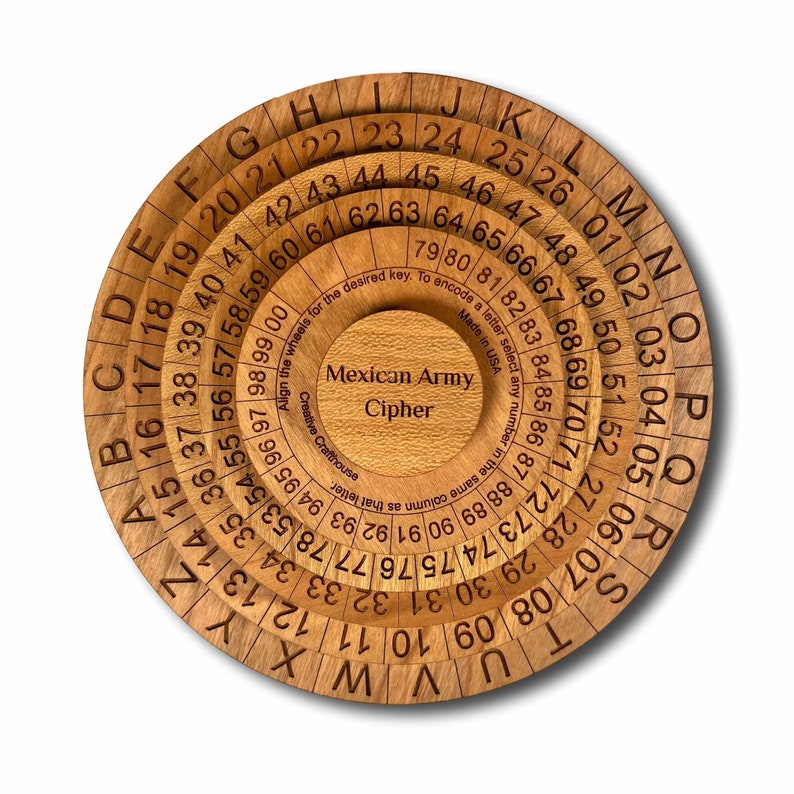 Wooden Cipher Wheel Enigma Machine - Mexican Army Cipher Disk/decoder ...