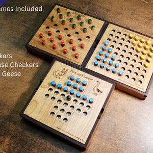 Handcrafted Wooden Game Trio: Chinese Checkers 2 Person, Fox & Geese, Traditional Checkers ...