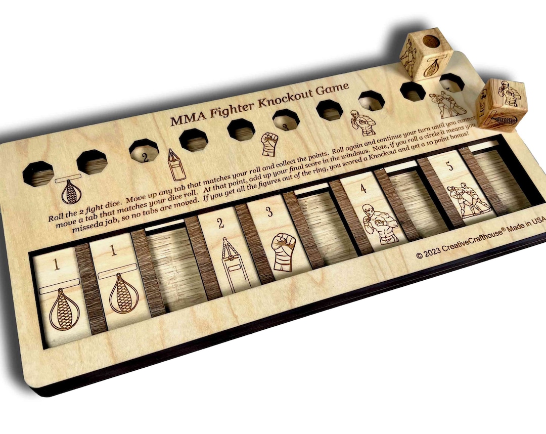 MMA Fighter Knockout Game - Wooden Dice Game - Family Game or Bar Game ...