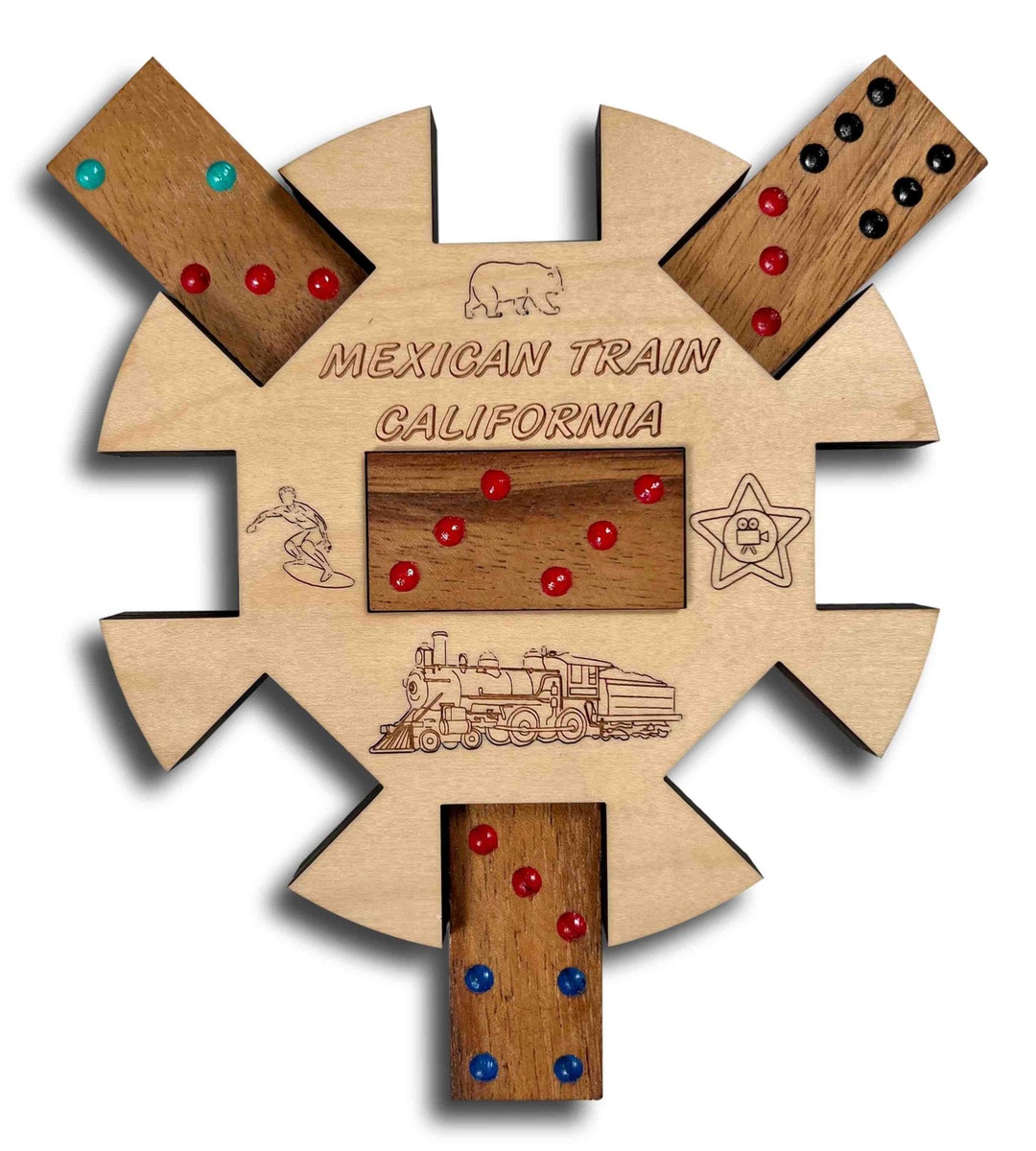 Mexican Train California Edition Hub and Tokens Wooden Domino Game - Etsy