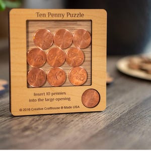 10 Penny Puzzle, Wooden Brain Teaser Puzzle for Adults, Challenging ...