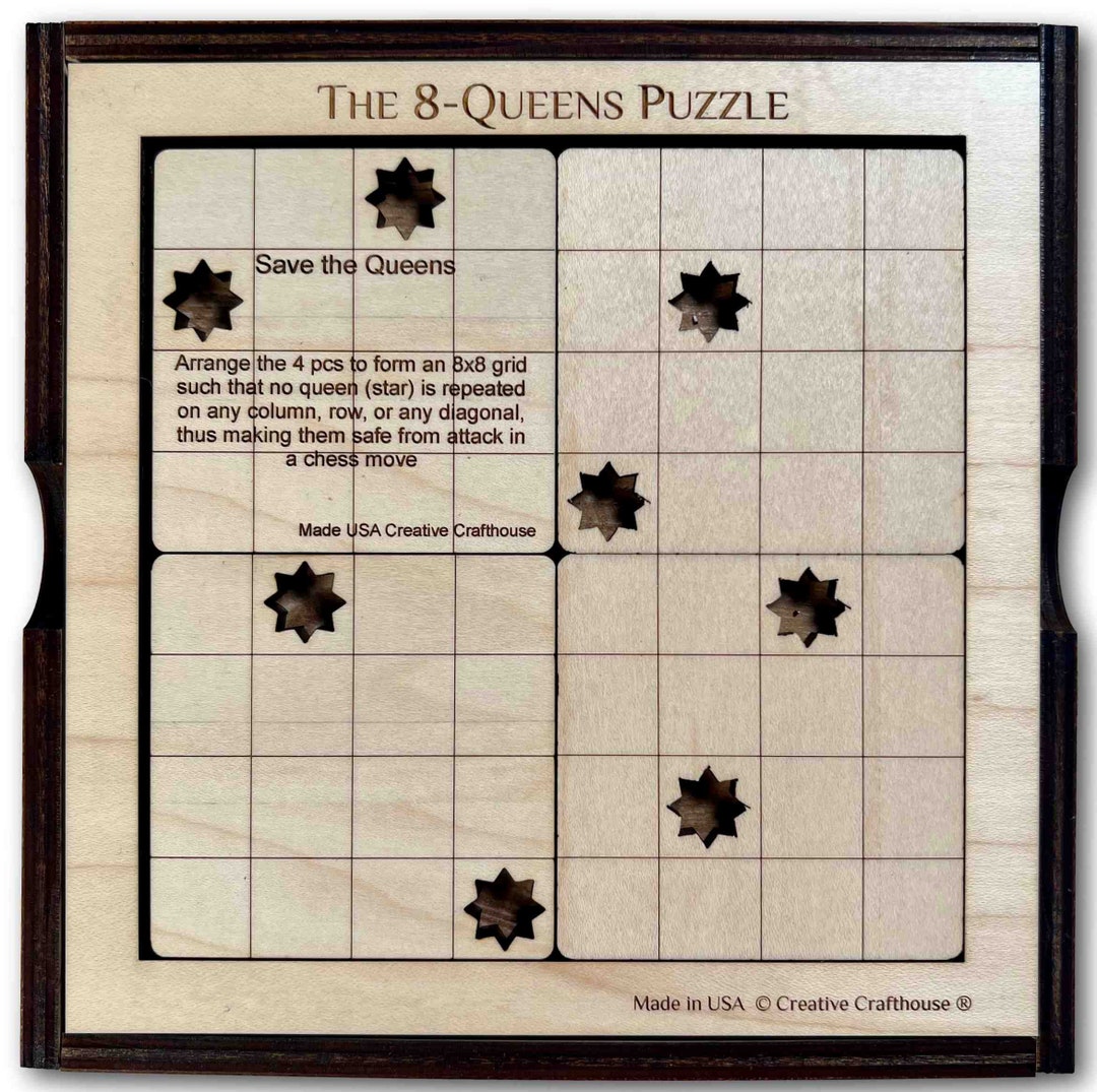 8 Queens Wood Puzzle, Chess Puzzle, Slide Puzzle, Logic Puzzle, Mind ...