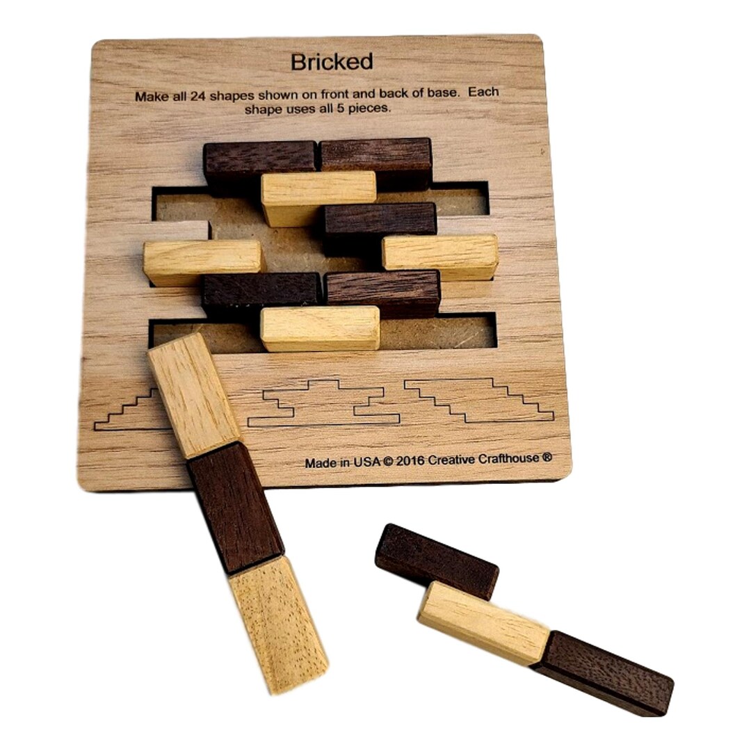 Handcrafted Wooden Bricked Puzzle – Challenging 5-piece Brain Teaser ...