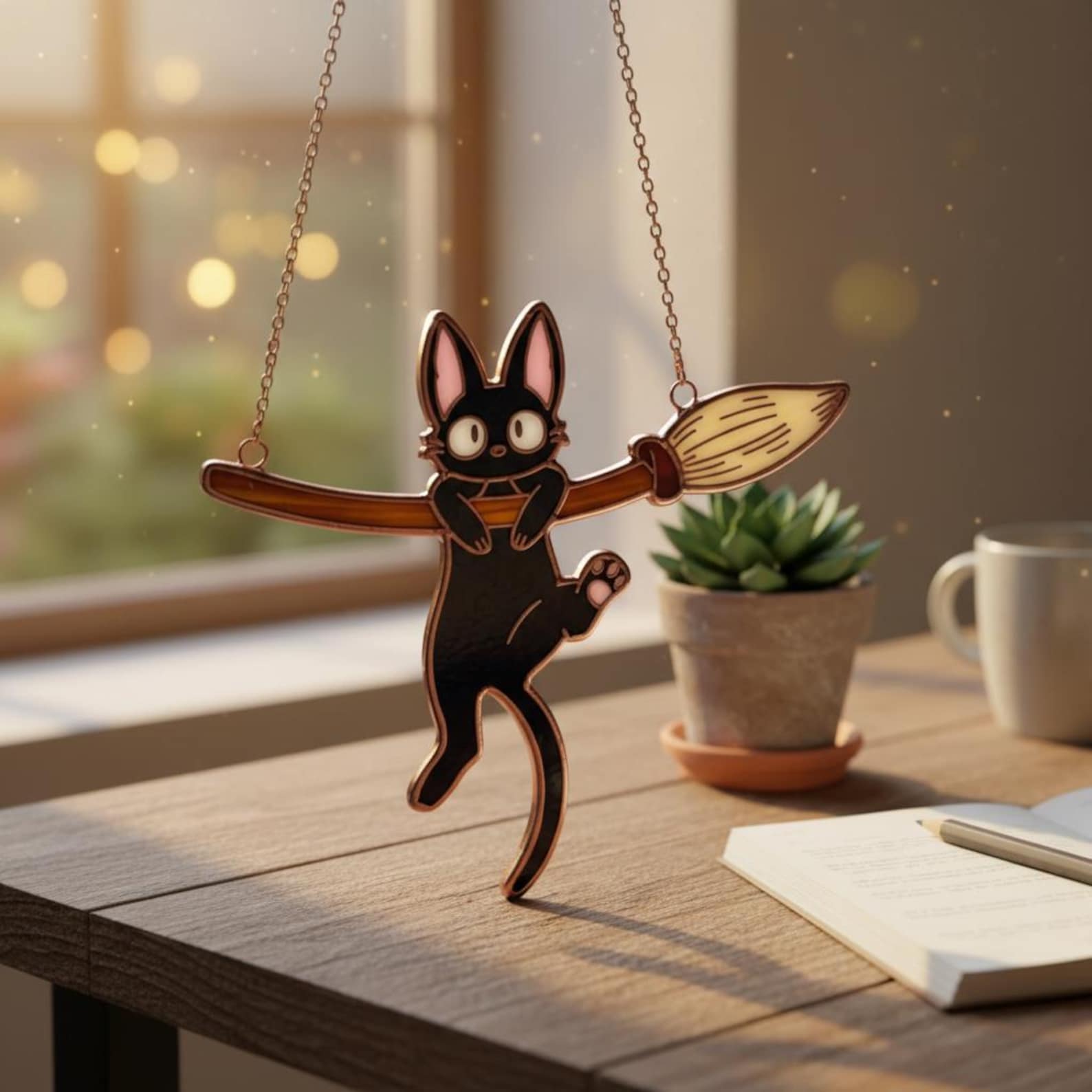 Studio Ghi.bli J.iji Black Cat Window Suncatcher Cute Anime Decor Faux ...