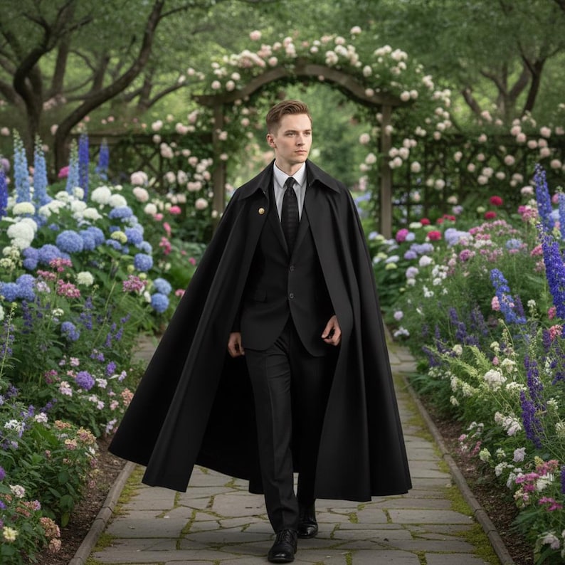 Men's Wool Inverness Cardigan Cape Coat - Handmade Victorian Long Cloak ...