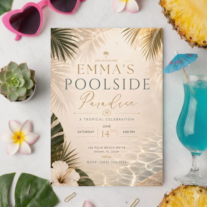 Pool Party Invitation Editable in Canva, Adult Pool Party Birthday ...