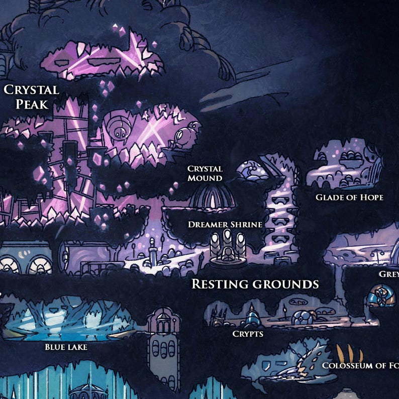Hollow Knight Map Poster - Hallownest Wall Art - Game Decor - Canvas ...