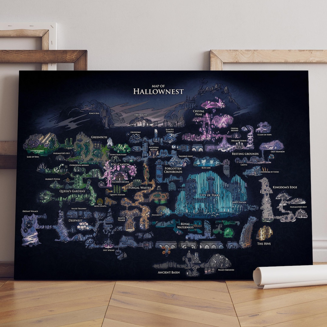 Hollow Knight Map Poster - Hallownest Wall Art - Game Decor - Canvas ...