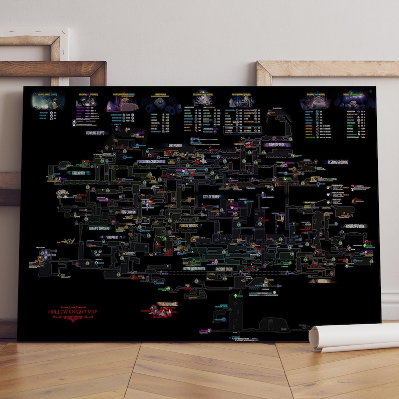 Hollow Knight Map Poster - Hallownest Wall Art - Game Decor - Canvas ...