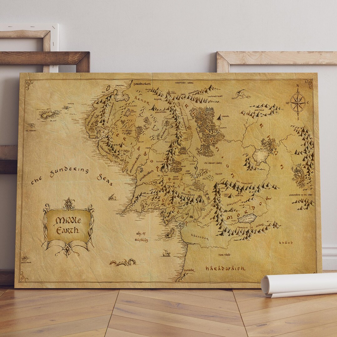 Middle Earth Map Poster - LOTR Wall Art - Game Decor - Canvas Print - Etsy
