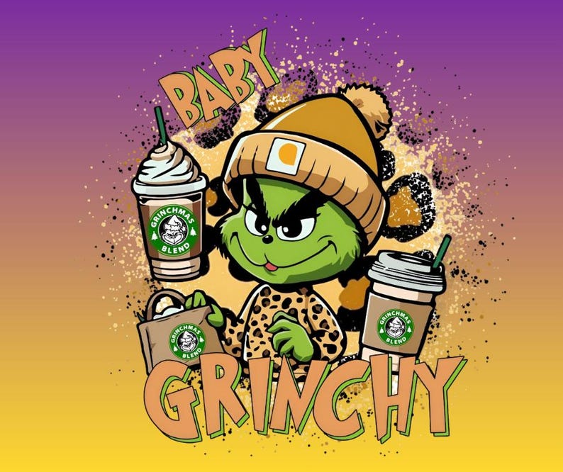 Baby Grinchy Leopard Print Christmas PNG | Cute Green Coffee Lover ...
