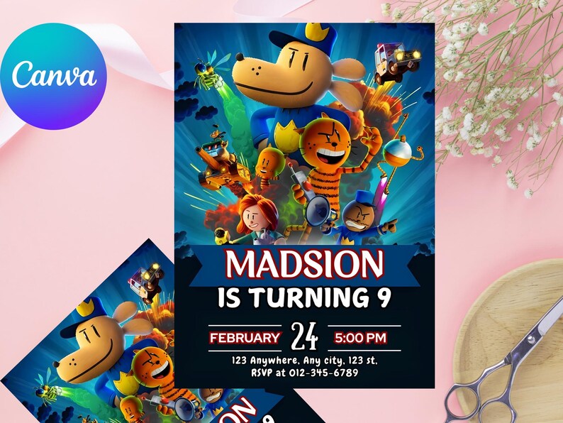 Editable Dog Man Birthday Invitation Template | Dogman Kids Birthday ...