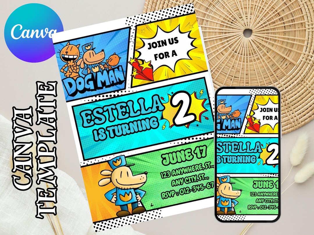 Editable Dog Man Birthday Invitation Template | Dogman Kids Birthday ...