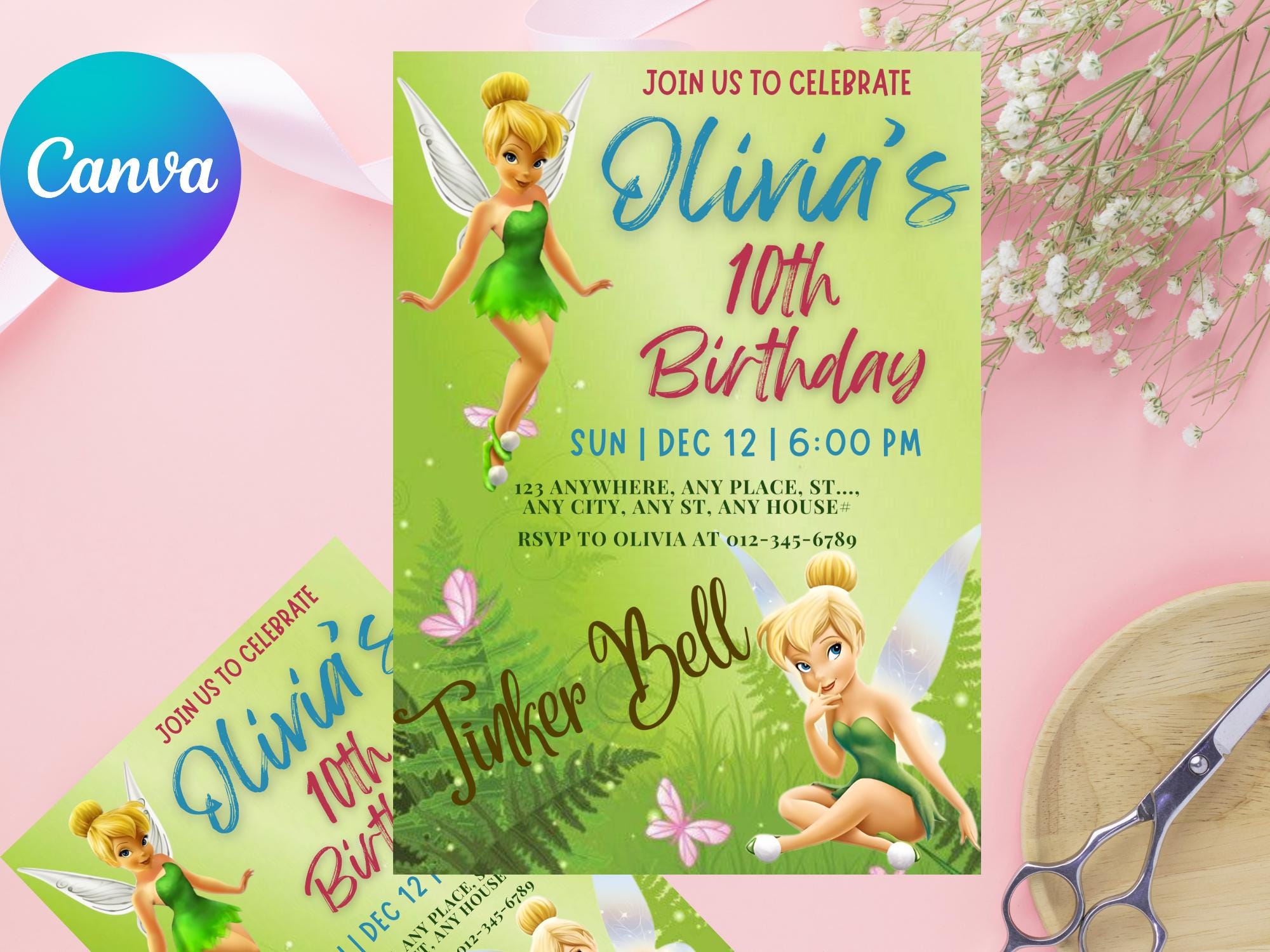 Editable Tinkerbell Birthday Invitation, Fairy Tinkbell Birthday Party ...