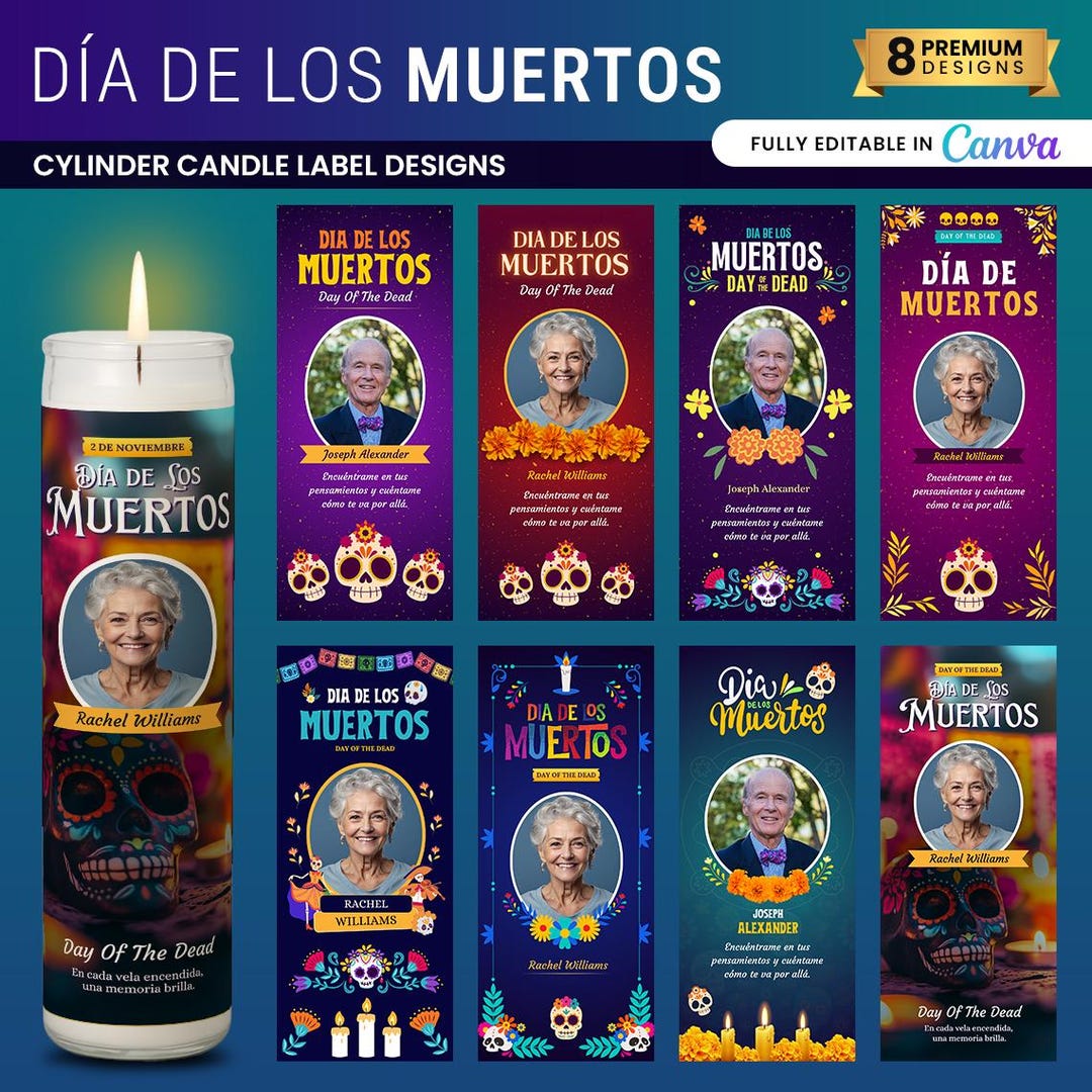 Día De Los Muertos, Day of the Dead Candle Labels, Canva Editable ...