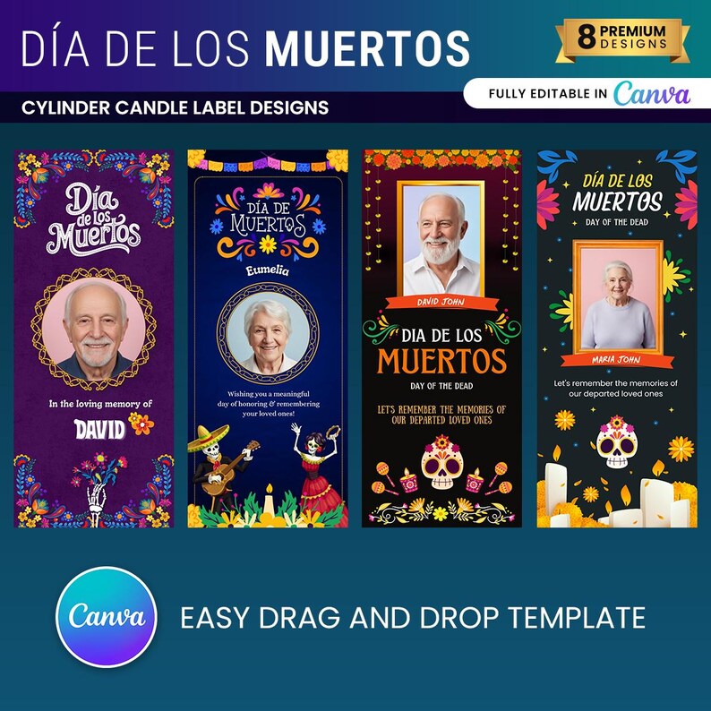Día De Los Muertos: Day of the Dead Candle Labels, Canva Editable ...