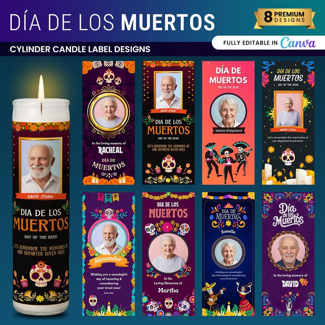 Día De Los Muertos: Day of the Dead Candle Labels, Canva Editable ...