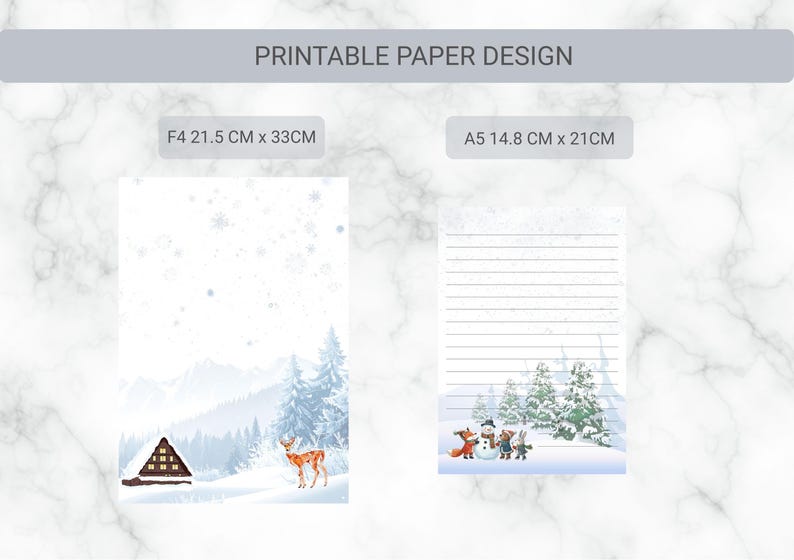 Winter Season Printable Writing Stationary Paper Set : Digital Paper ...