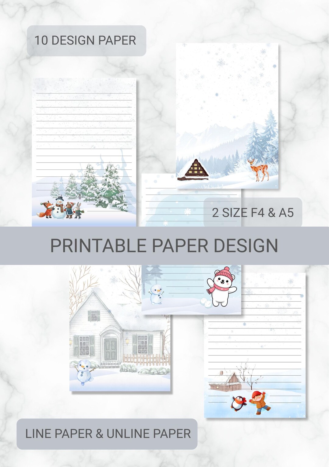 Winter Season Printable Writing Stationary Paper Set : Digital Paper ...