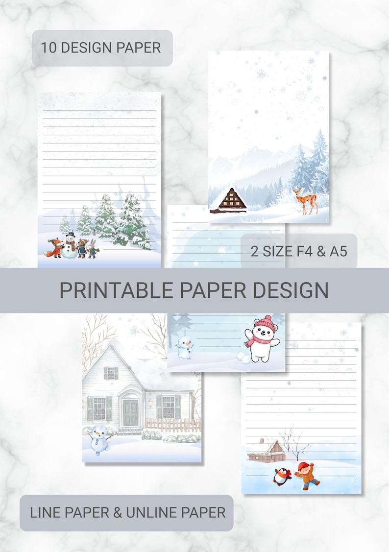 Winter Season Printable Writing Stationary Paper Set : Digital Paper ...