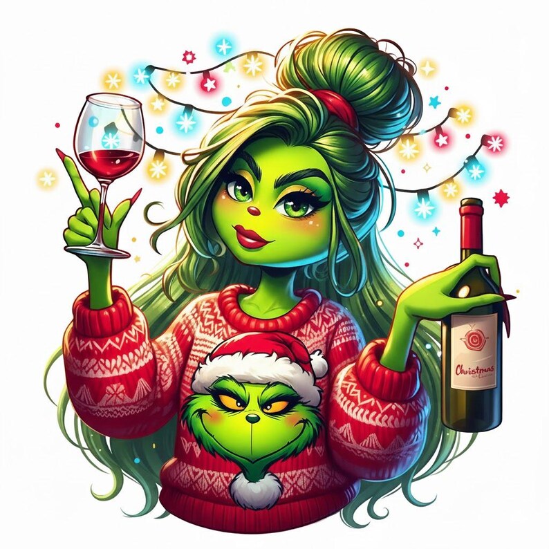 Lady Grinch Christmas PNG | Cute Green Girl Holiday Clipart | Festive ...